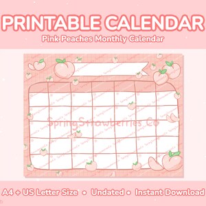 PRINTABLE CALENDAR | Pink Peaches | Cute Digital Monthly Calendar ...