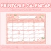 PRINTABLE CALENDAR | Pink Peaches | Cute Digital Monthly Calendar ...