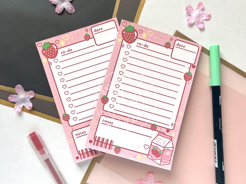 Cute Pink Strawberry Milk 4x6 Small Notepad Kawaii Aesthetic Handmade ...
