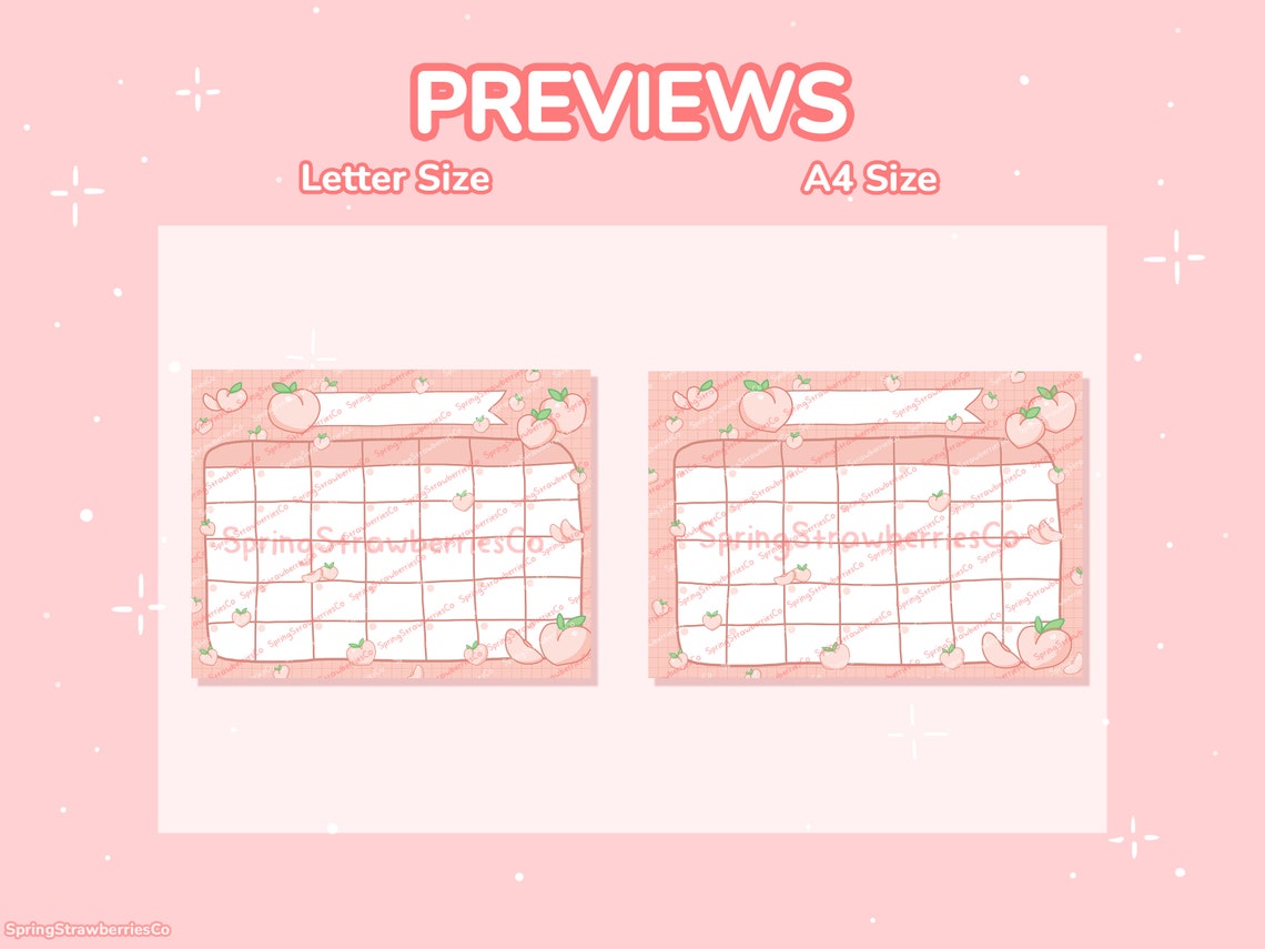 PRINTABLE CALENDAR | Pink Peaches | Cute Digital Monthly Calendar ...