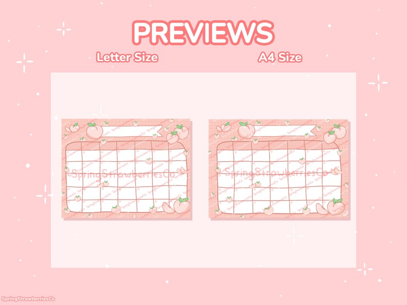 PRINTABLE CALENDAR | Pink Peaches | Cute Digital Monthly Calendar ...