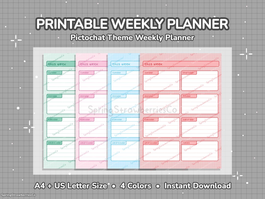 PRINTABLE WEEKLY Planner Pictochat Theme Four Colors Instant Download ...