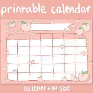 PRINTABLE CALENDAR Pink Peaches Cute Digital Monthly - Etsy