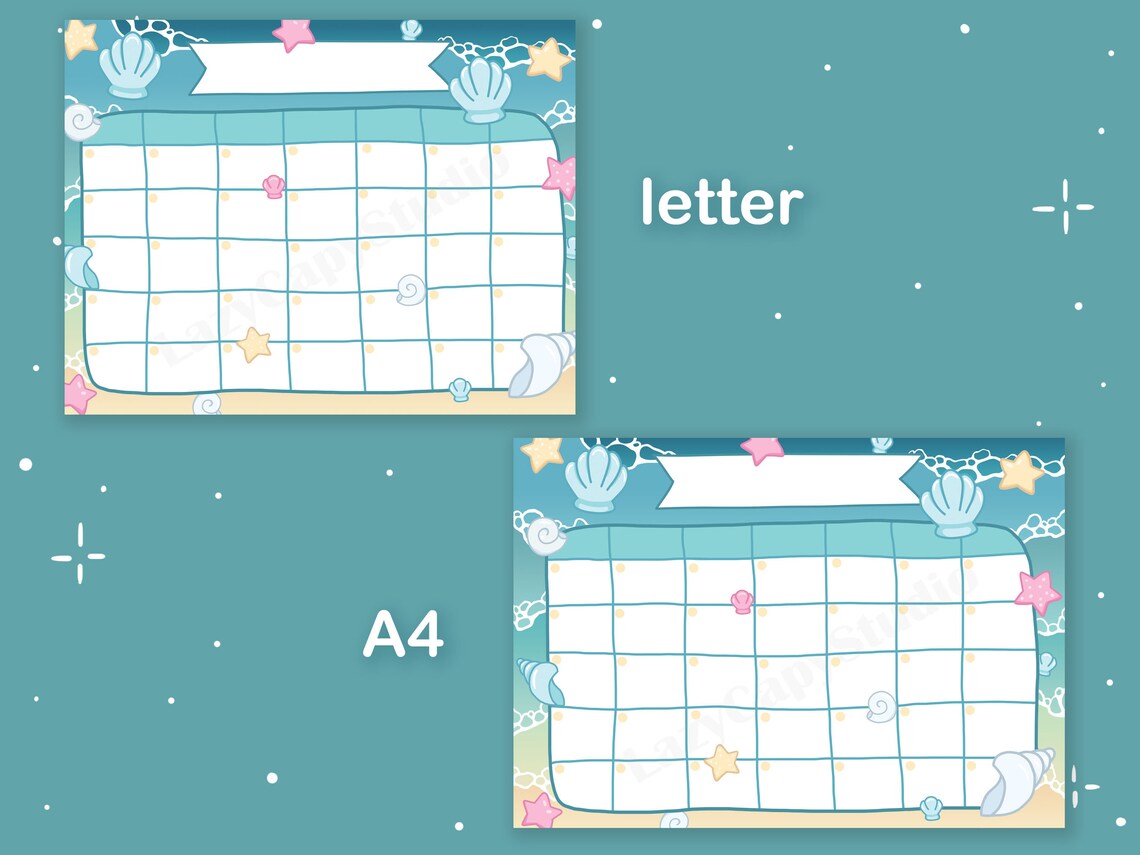 PRINTABLE CALENDAR Ocean Waves Cute Digital Monthly Calendar Instant ...