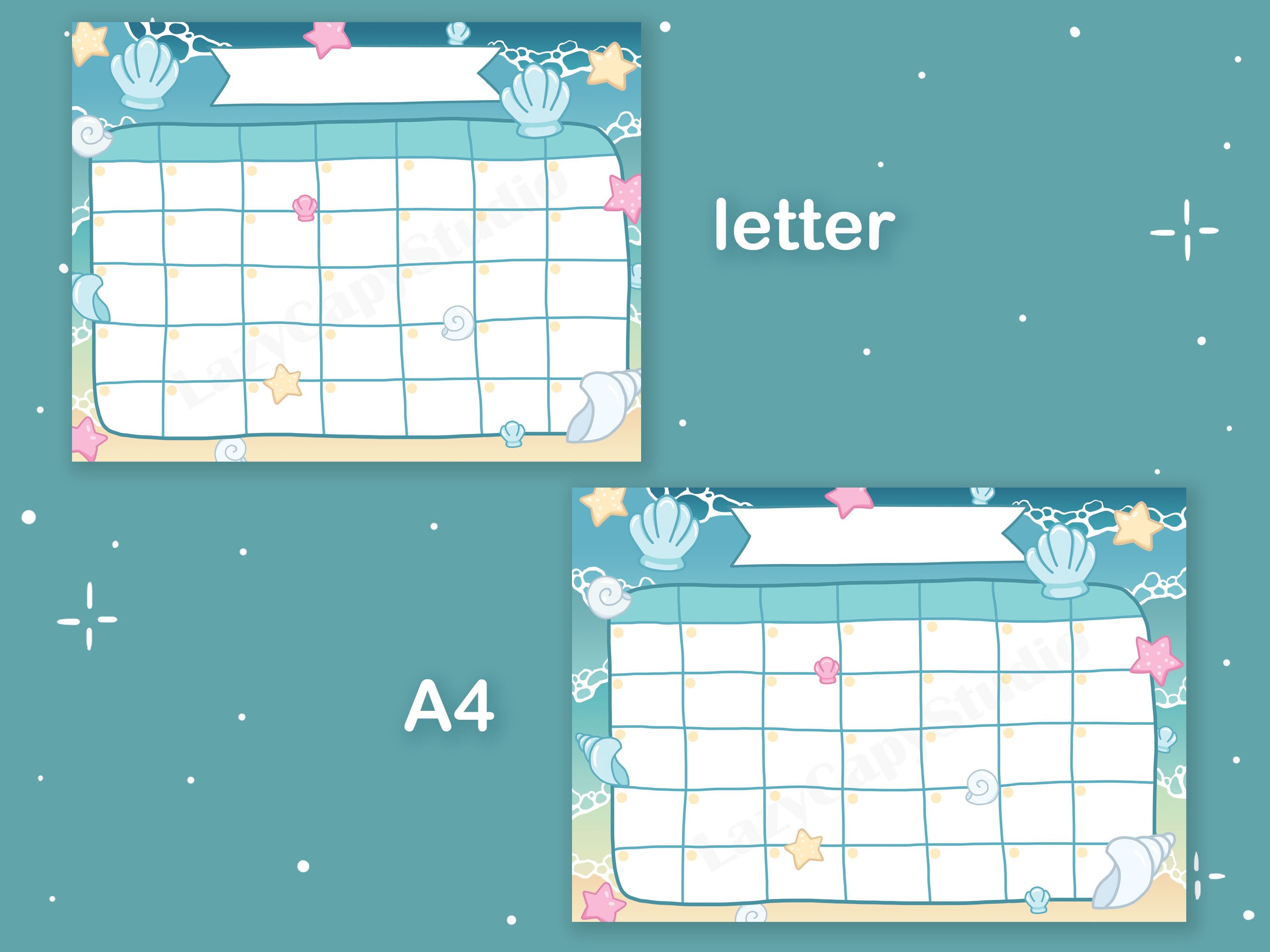 PRINTABLE CALENDAR Ocean Waves Cute Digital Monthly Calendar Instant ...