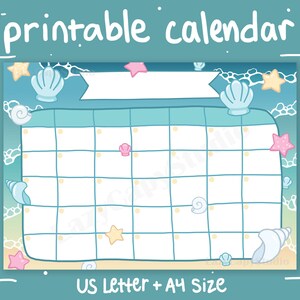PRINTABLE CALENDAR Ocean Waves Cute Digital Monthly Calendar Instant ...