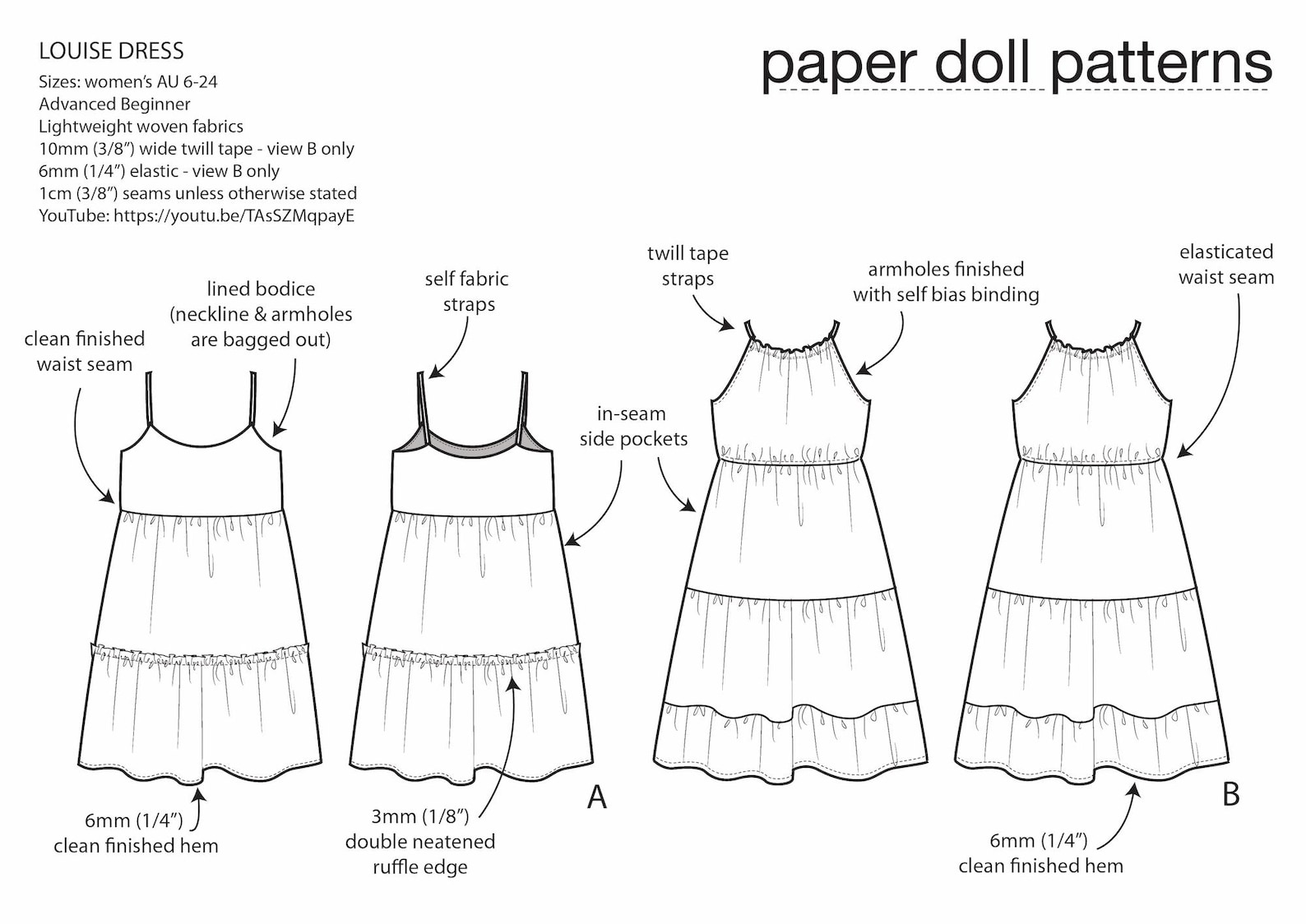 Louise Dress PDF Sewing Pattern | Women's AU Sizes 6-24 - Etsy