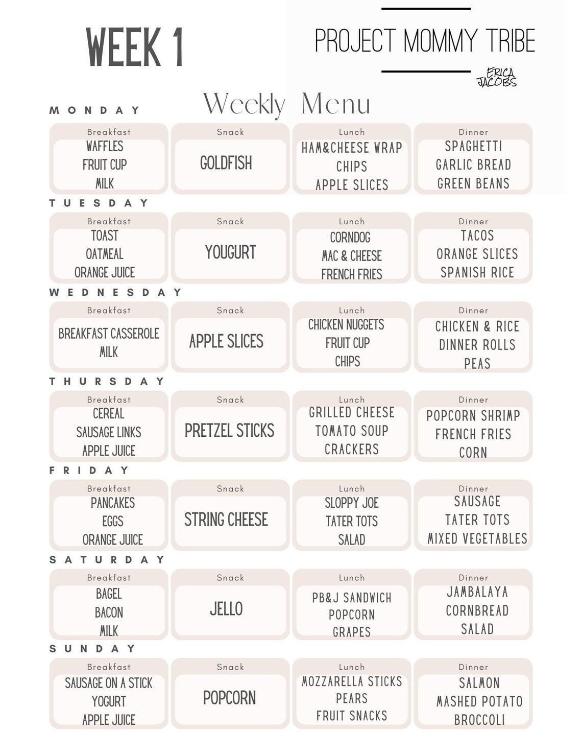 4 Week Menu Plan - Etsy