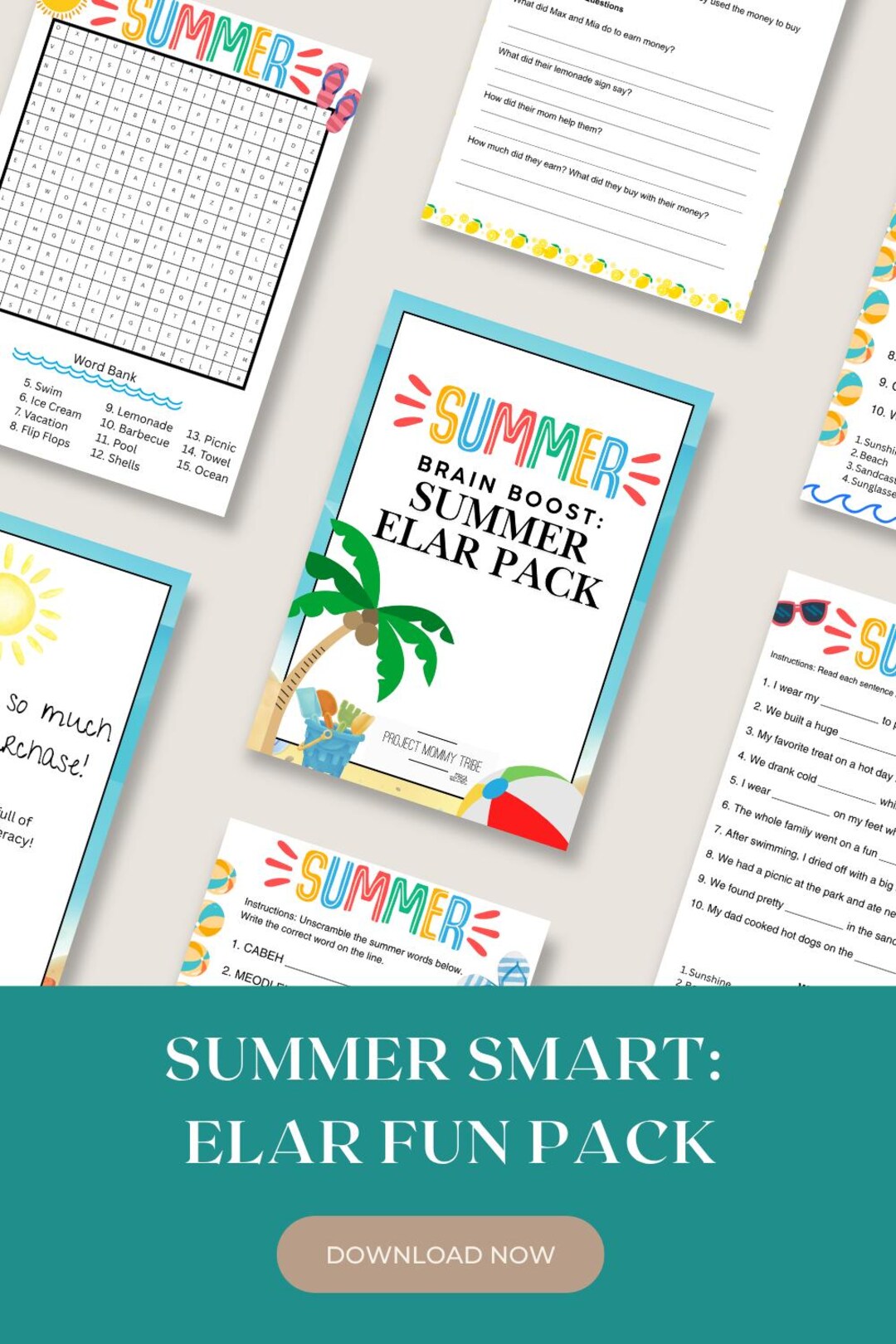 Beach-themed Summer ELAR Activity Pack | Printable Reading & Writing ...