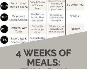 4 Week Menu Plan - Etsy UK