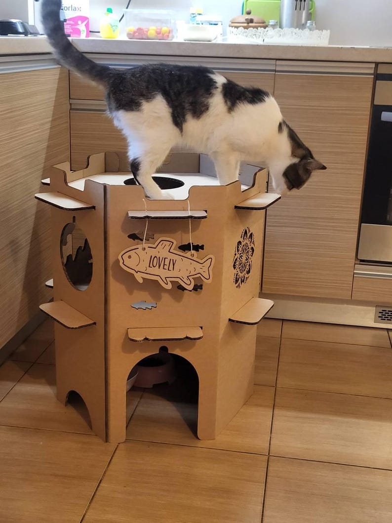 Cardboard Cat’s House - 2-story Pet Play Fortress, Cat Bed, Cat ...