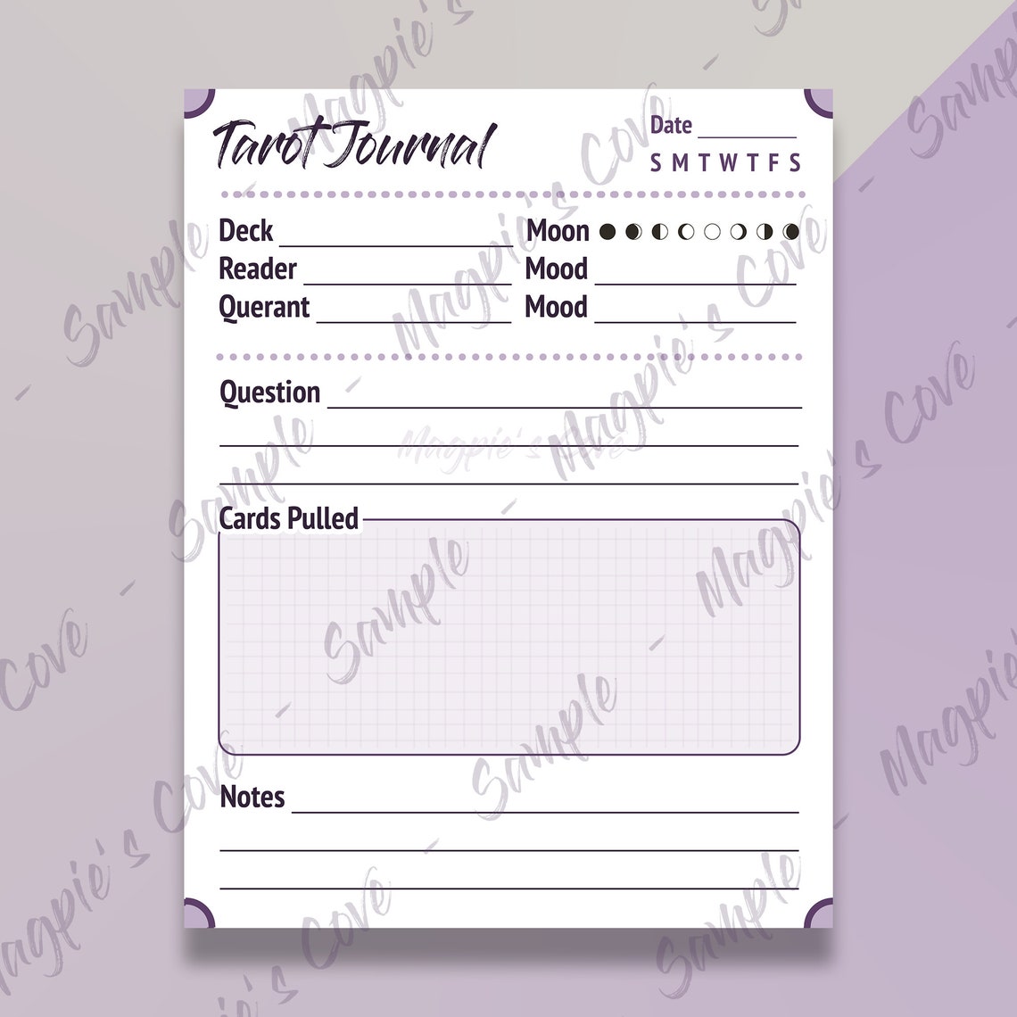 Tarot Journal Printables Printable Template for Tarot Journaling - Etsy