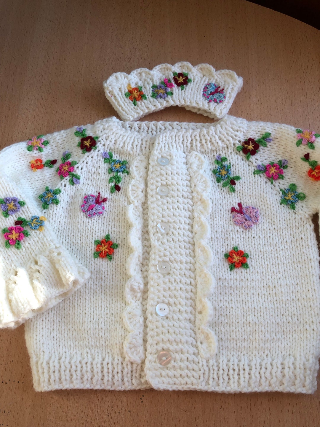 Hand Knit Baby Flower Sweater, Baby Gifts Embroidered Baby Cardigan ...