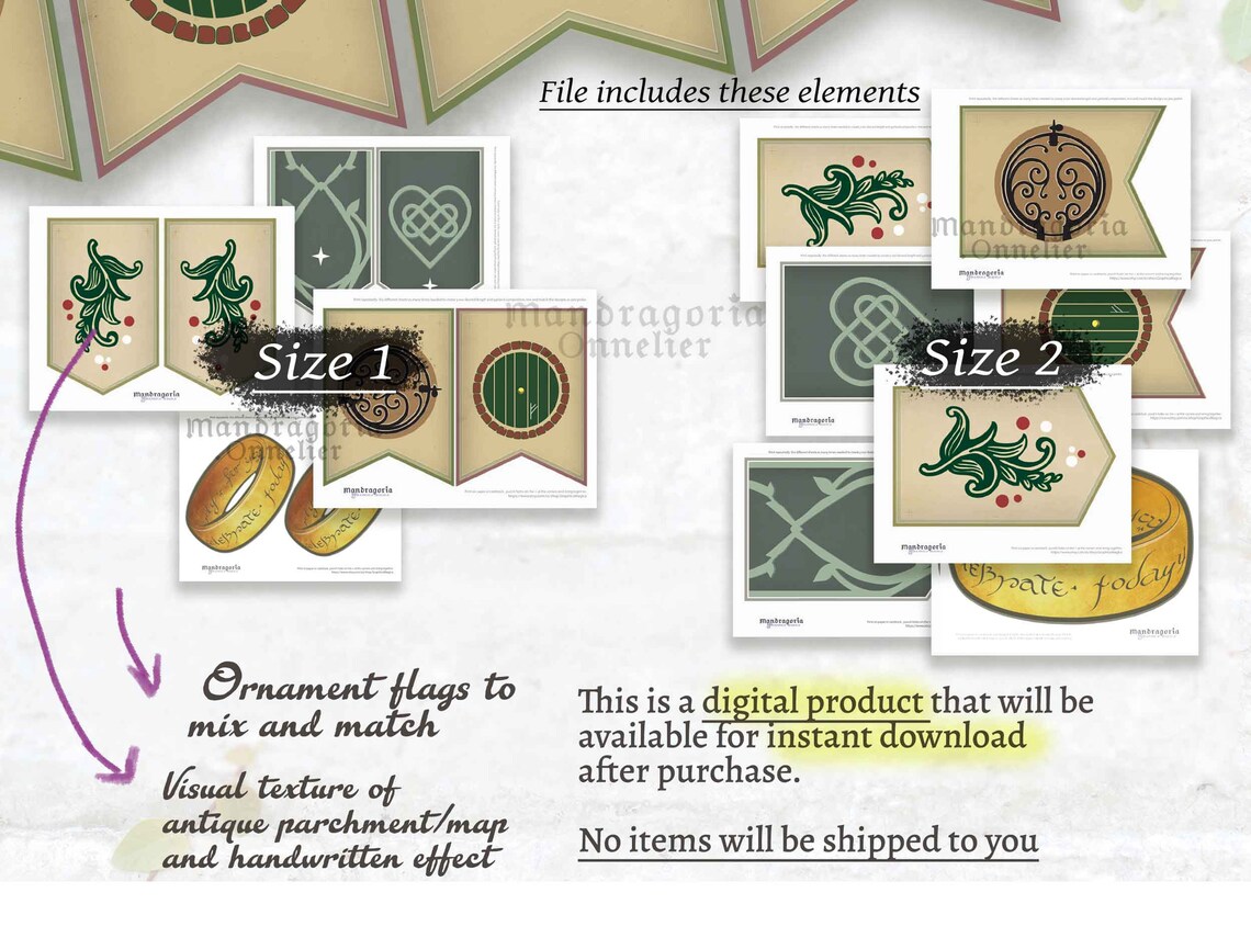 Elven Fantasy Garland, PRINTABLE DIY Wall Decoration, Hobbitcore Party ...