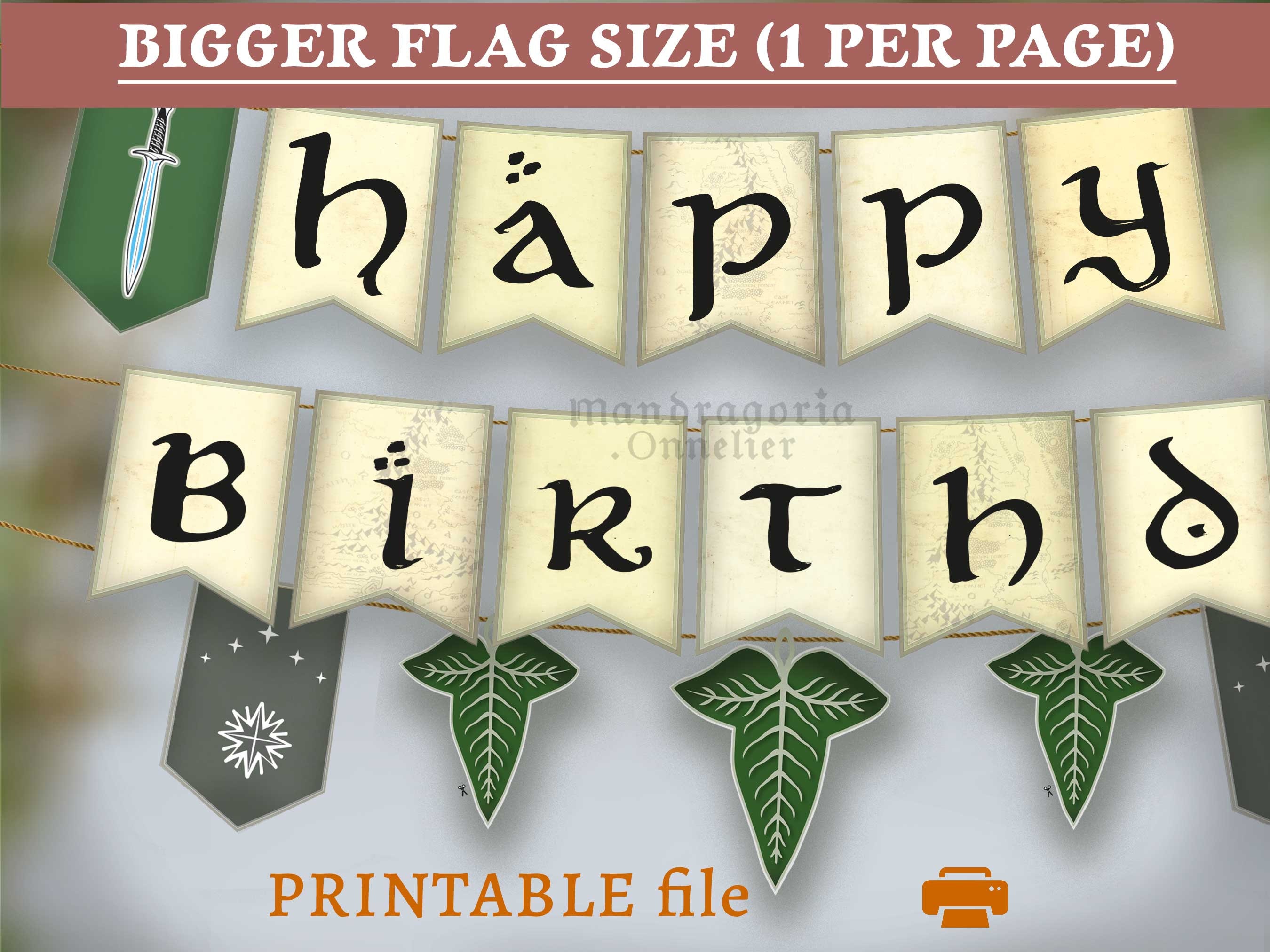 BIG SIZE Printable Banner, Elven Fantasy Birthday Decor, Medieval Style ...