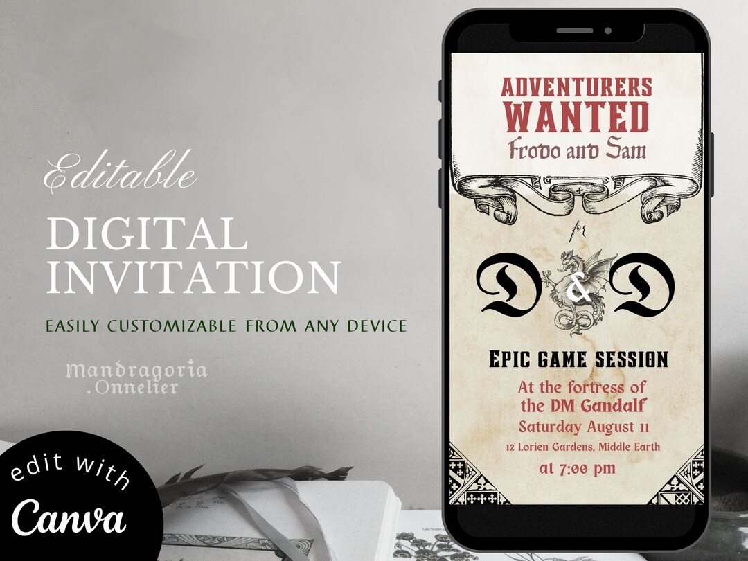 Dnd Invitation, Dungeons and Dragons Party Download, Game Night Invite ...