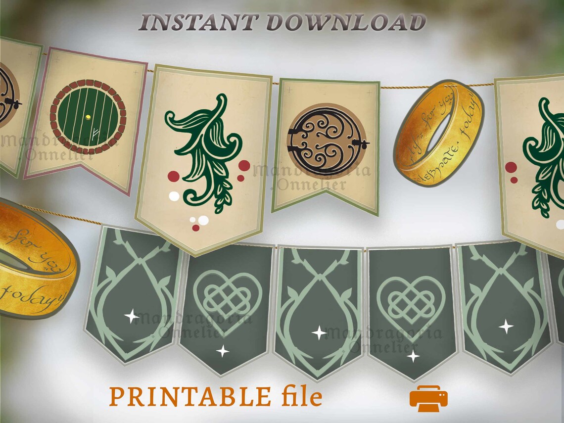 Elven Fantasy Garland, PRINTABLE DIY Wall Decoration, Hobbitcore Party ...