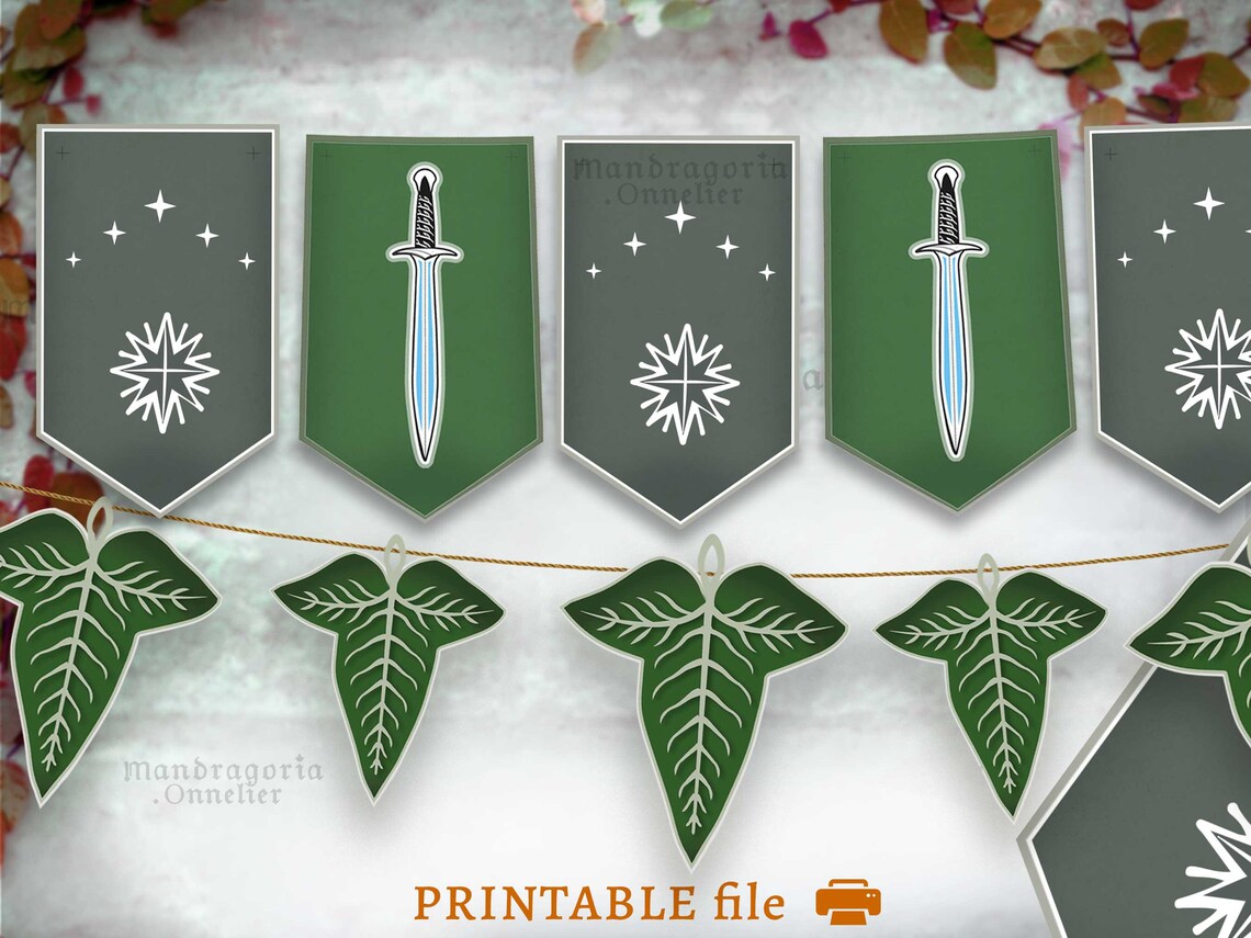 Medieval Fantasy Garland, PRINTABLE DIY Wall Decoration, Ivy Sword and ...