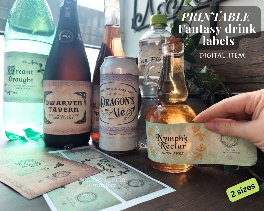 Themed Party Drink Labels, Instant DOWNLOAD, Fantasy Party Supplies ...