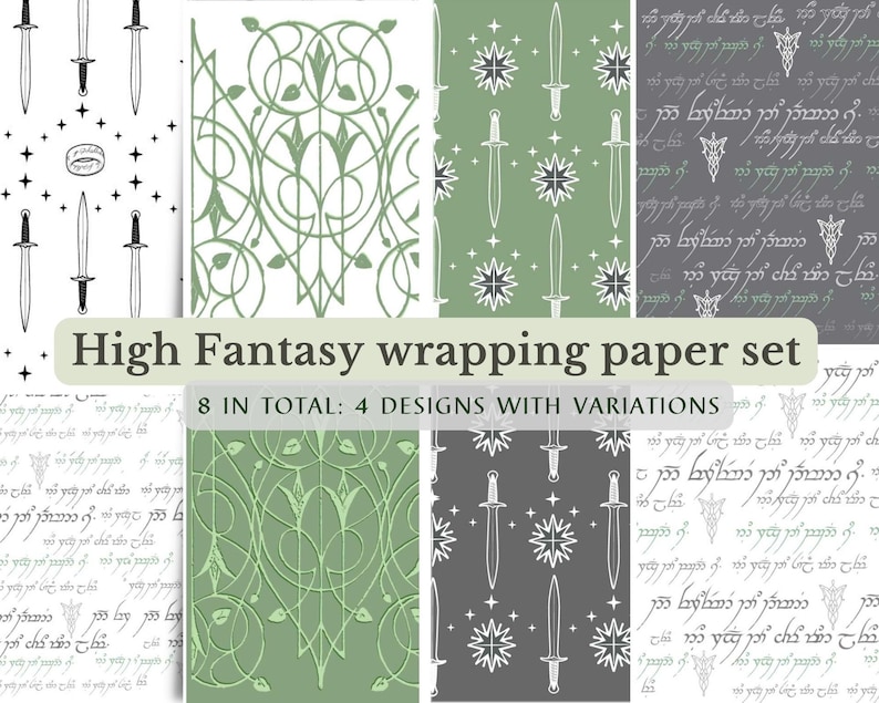 Medieval Fantasy Printable Gift Wrap Paper - 8 Designs Elven Paper ...