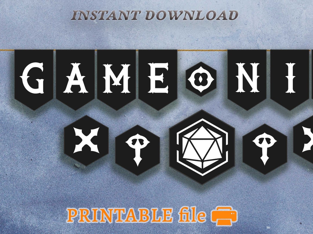 Game Night Banner, Gamer Wall Decor, Dungeons and Dragons Printable ...