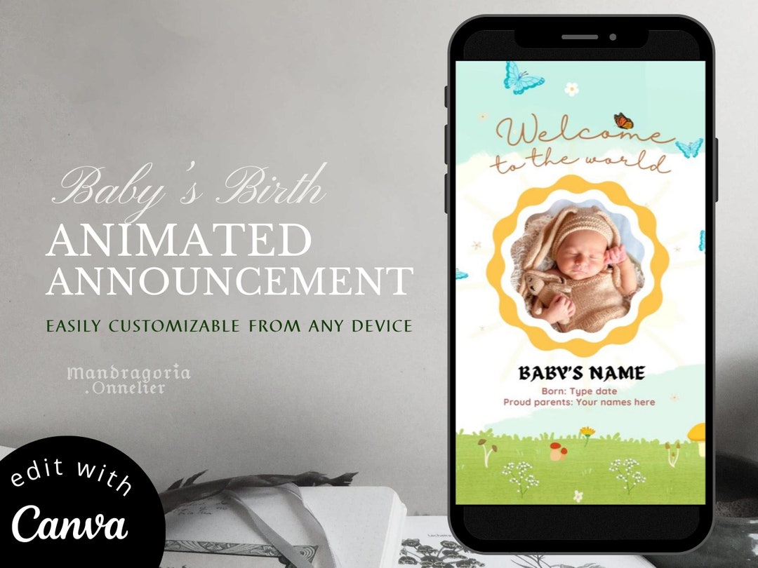 Baby's Birth Animated Announcement, CUSTOMIZABLE Electronic ...
