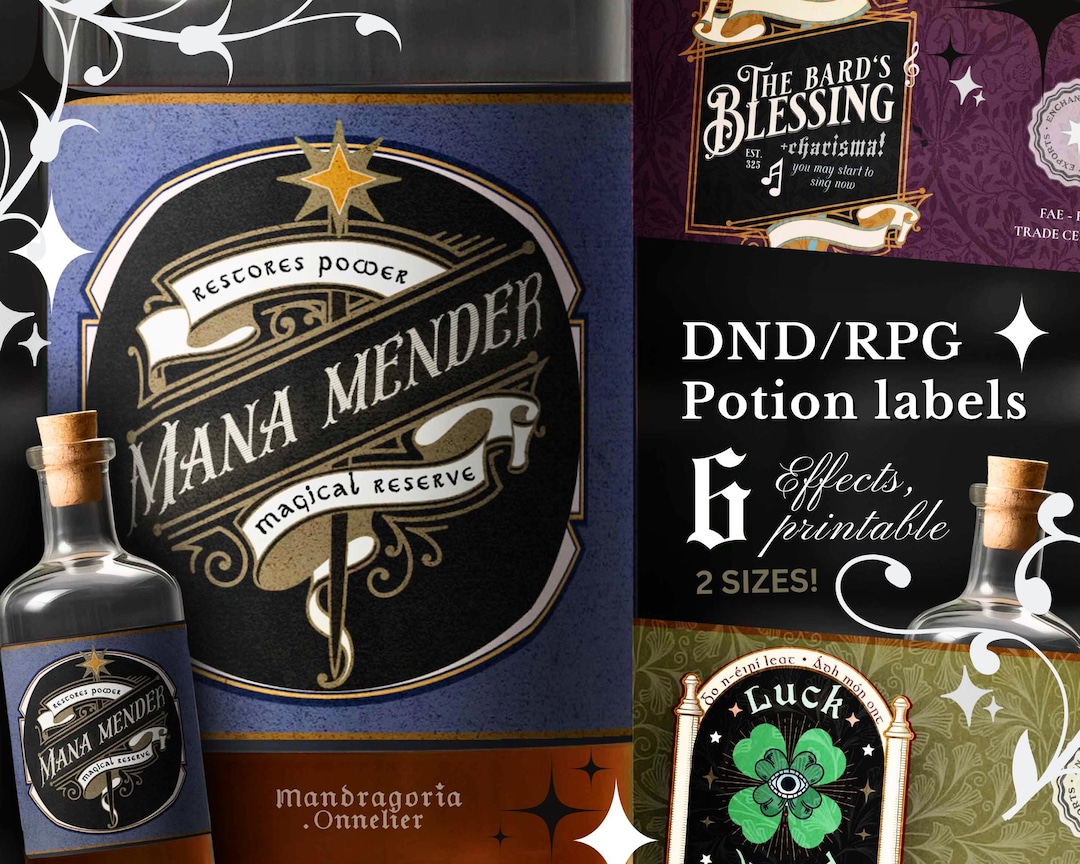 RPG Potions: Magic Effect Label Set, Printable DIY for Tabletop Game ...