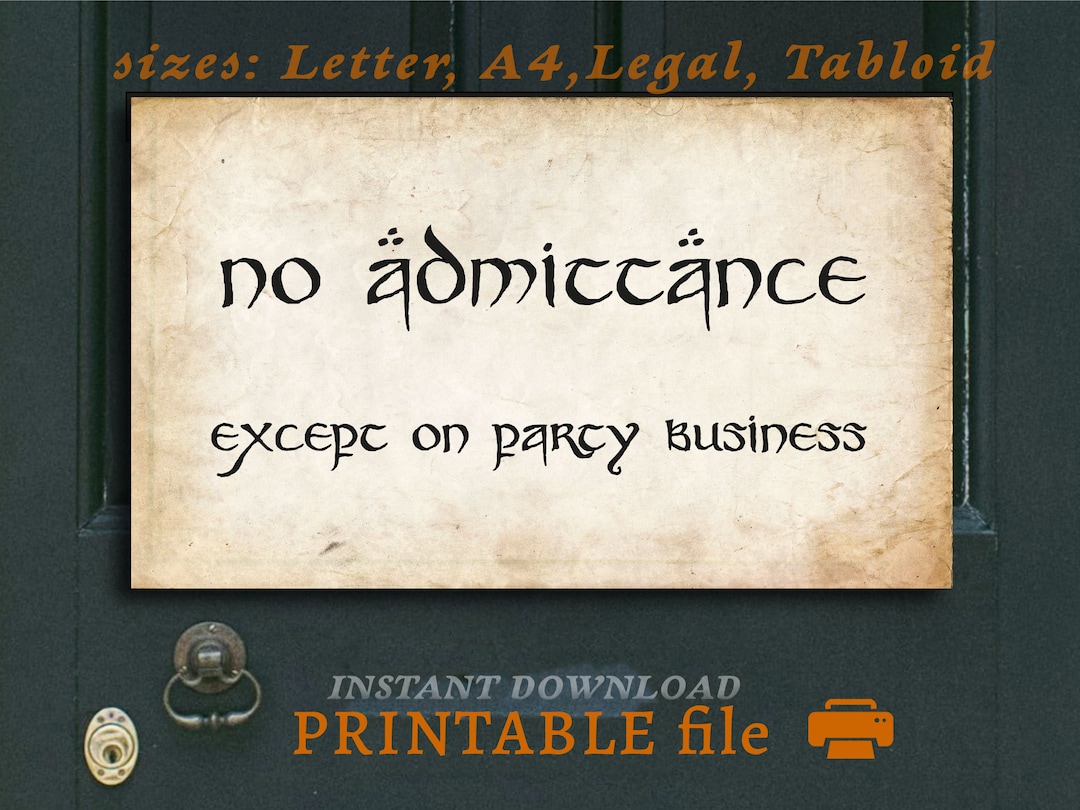 Entrance Party Sign, No Admittance PRINTABLE Party Business Art, Dwarf ...