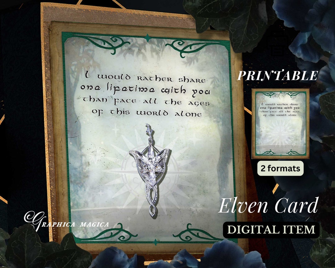Elven Printable Card With Romantic Quote, DOWNLOAD Design for Evenstar ...
