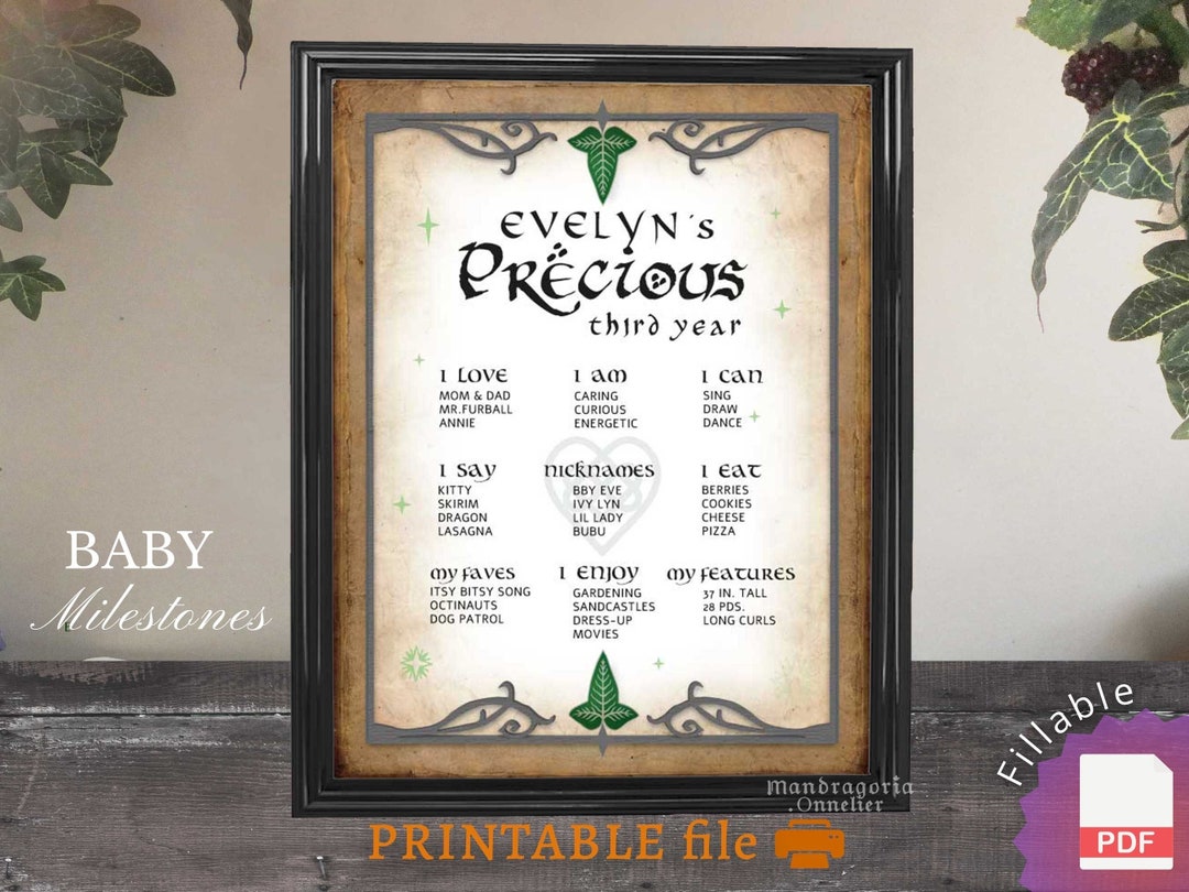 Baby Milestones, Elvish Baby Print, Fill in Template PDF, Printable ...