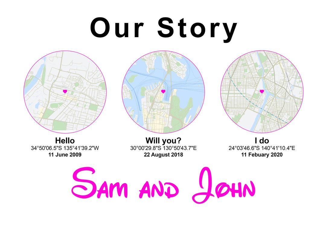 Personalised Couples Map - Where We Met, Will You, I Do (digital ...