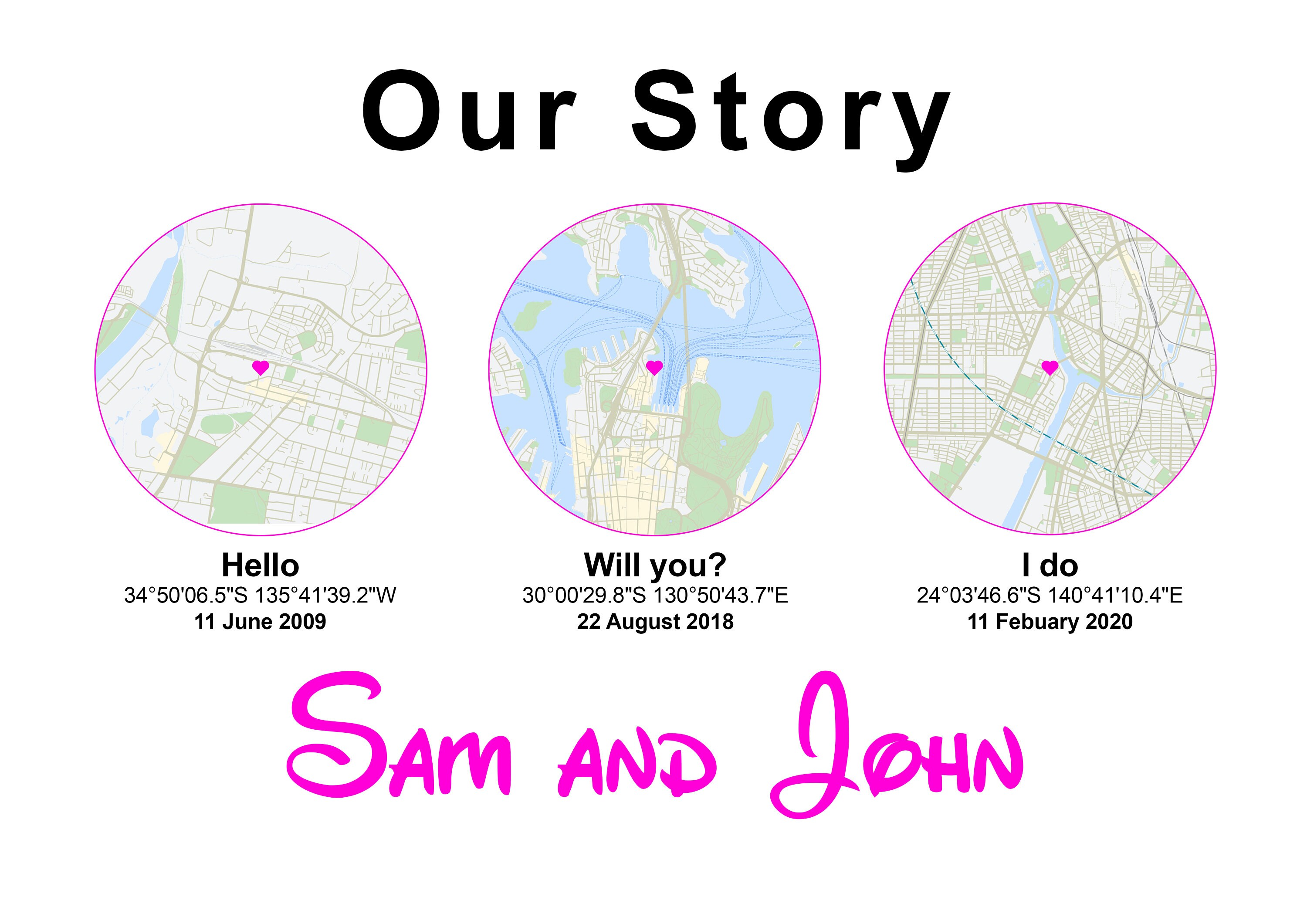 Personalised Couples Map - Where We Met, Will You, I Do (digital ...