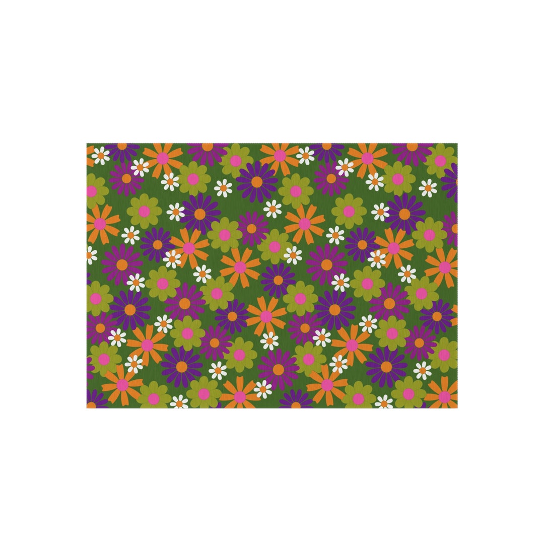70s Floral Outdoor Rug, Retro 1970s 1960s Flower Power Outside Floor ...