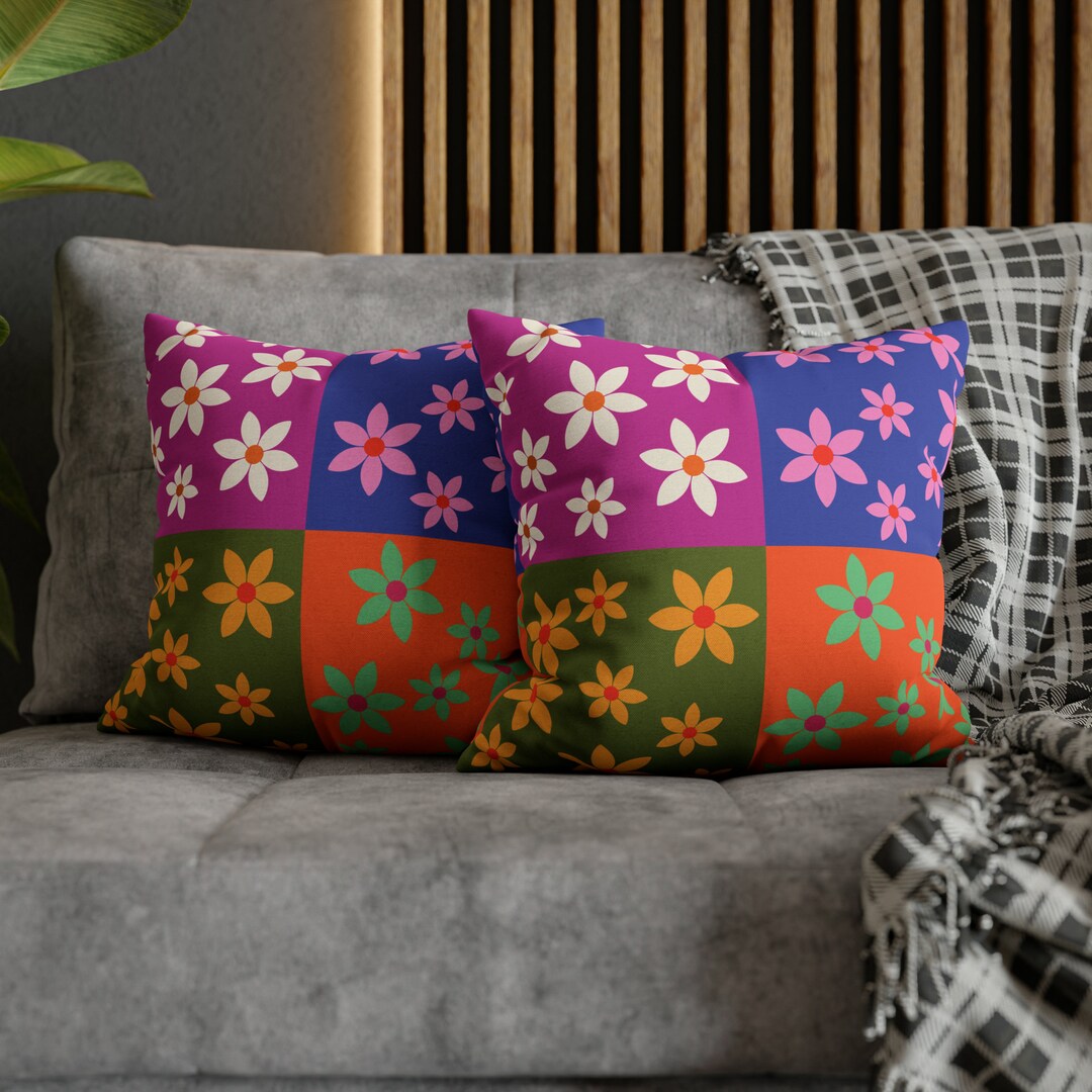 Bright and Bold Maximalist Boho Throw Pillow Cover, Floral Cushion ...