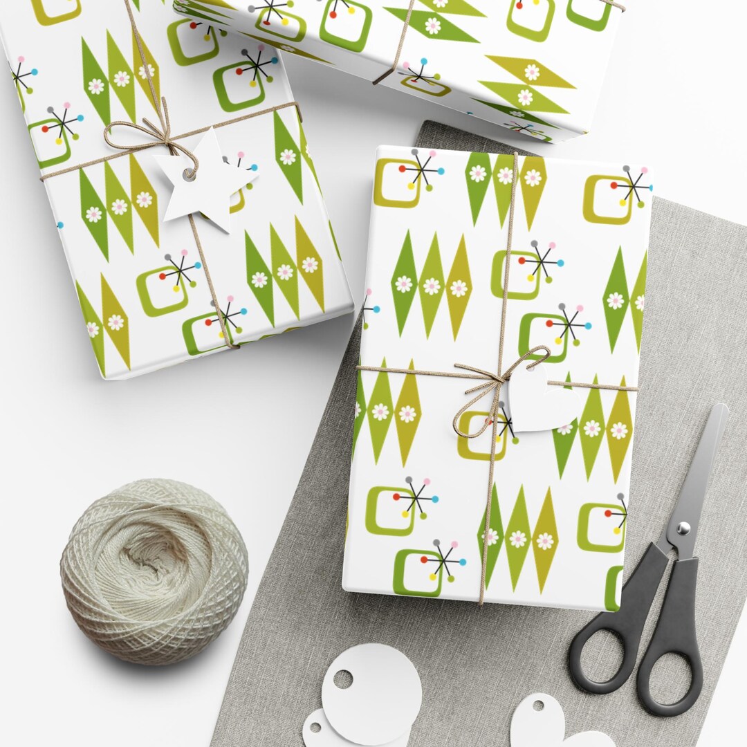 Gift Wrap Papers, Mid Century Modern Atomic Starburst Wrapping Paper ...