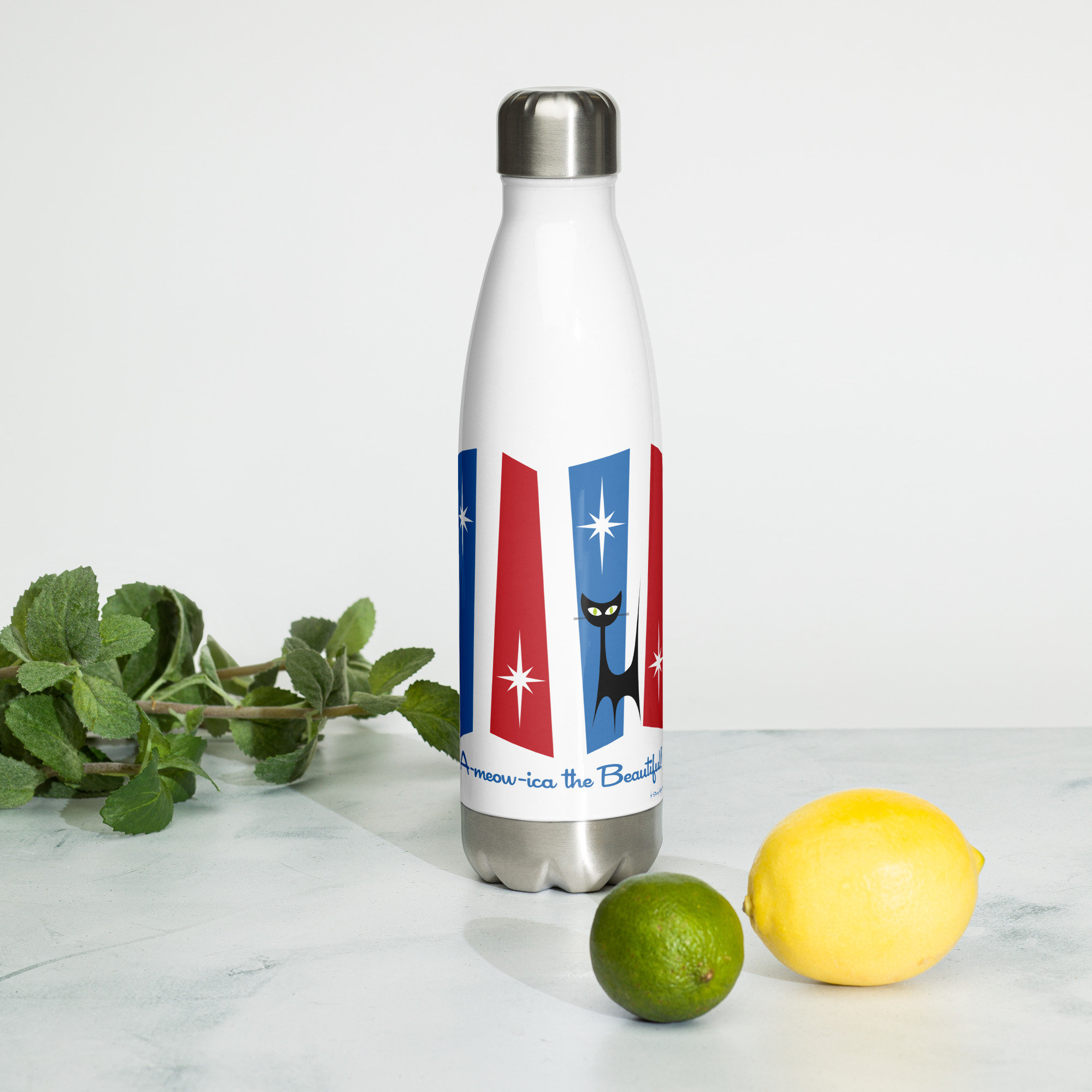 Stainless Steel Water Bottle, 4th of July, Mid-century Modern, Atomic ...