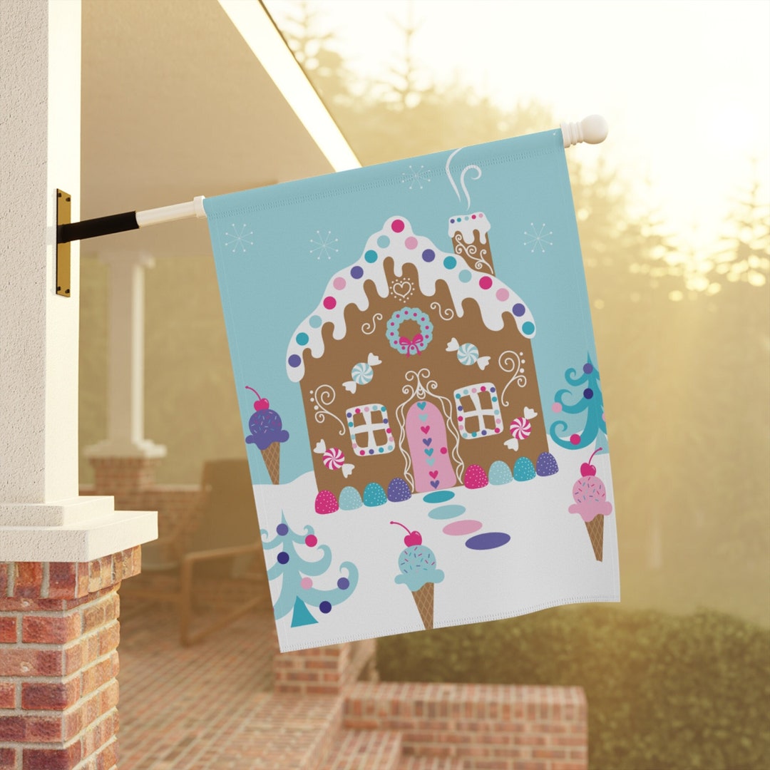 Gingerbread House Flag, Winter Garden Flag, Christmas House Banner Flag ...