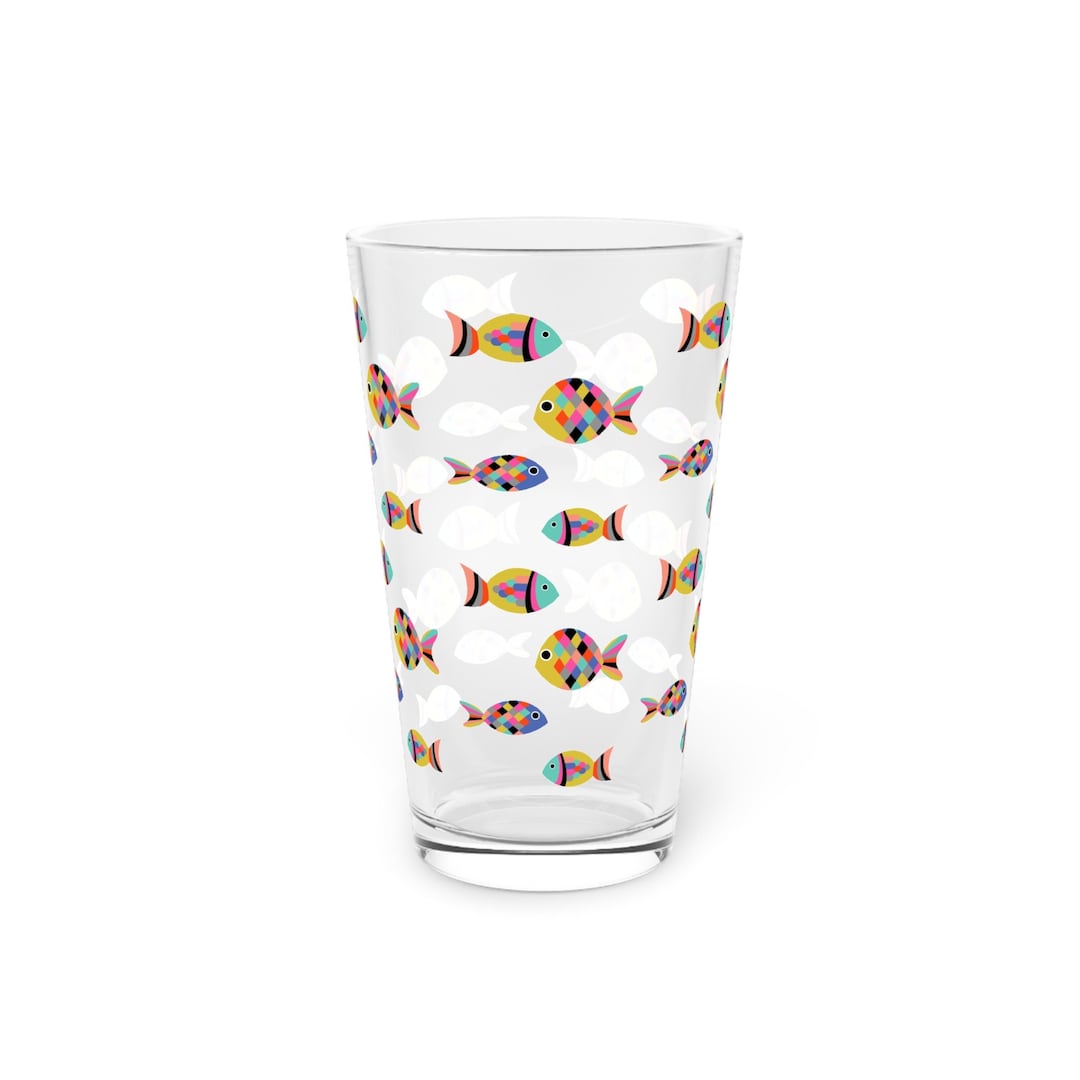 Fish Pint Glass 16oz, Colorful Fish Drinking Glass, Sea Life Cocktail ...