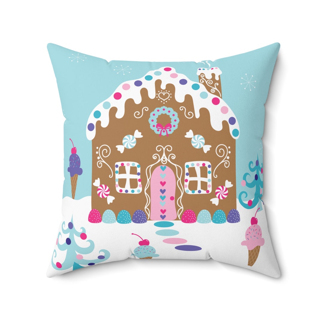 Christmas Throw Pillow, Gingerbread House Candy Cottage Accent, Winter ...