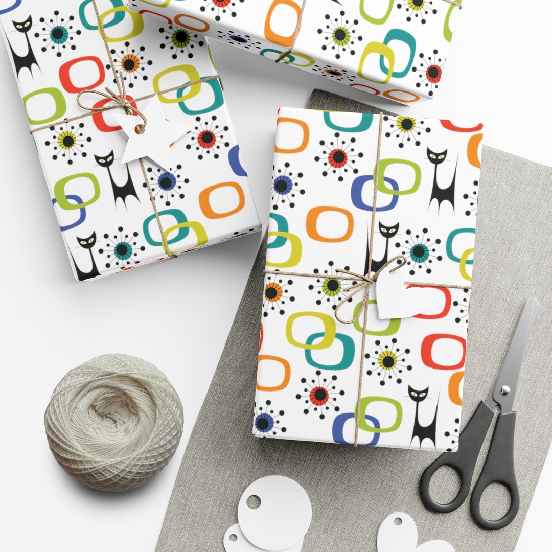 Mid Century Modern Wrapping Paper, Atomic Cat Gift Wrap, Birthday ...