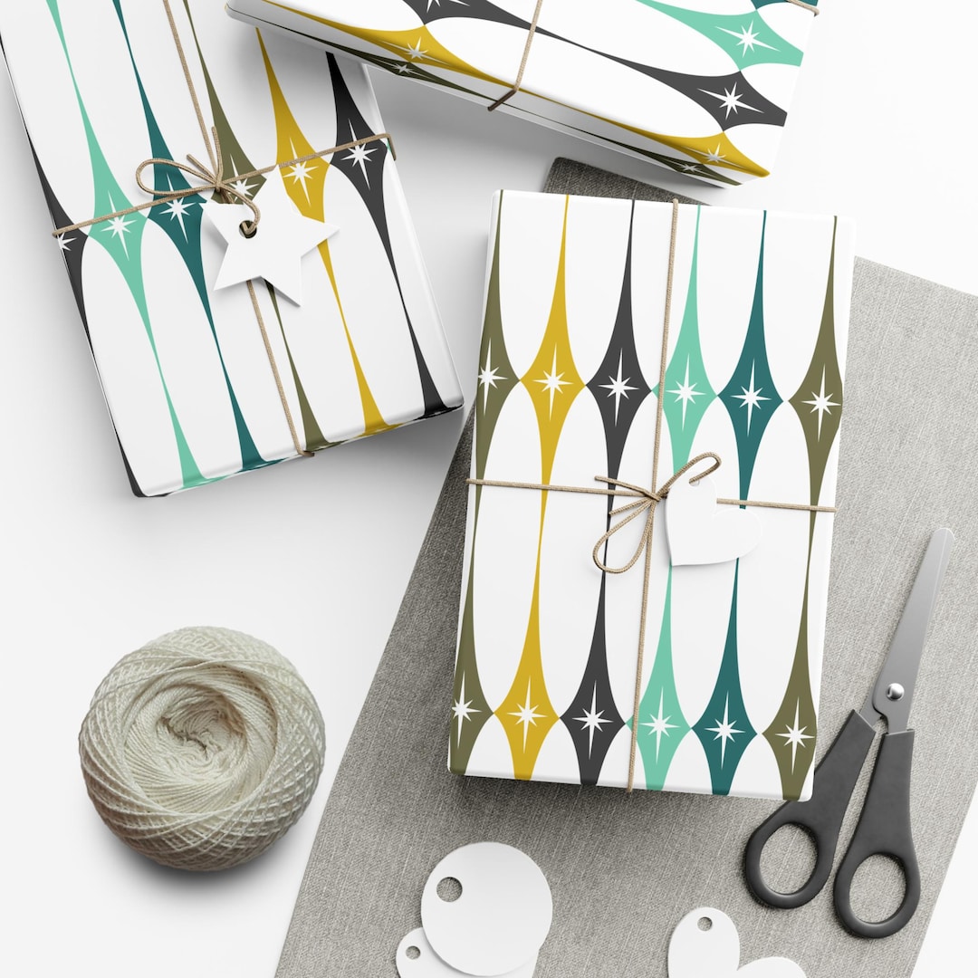 Mid Century Modern Wrapping Paper, Retro MCM Gift Wrap, Olive Green ...