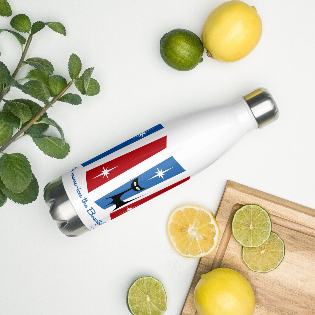 Stainless Steel Water Bottle, 4th of July, Mid-century Modern, Atomic ...