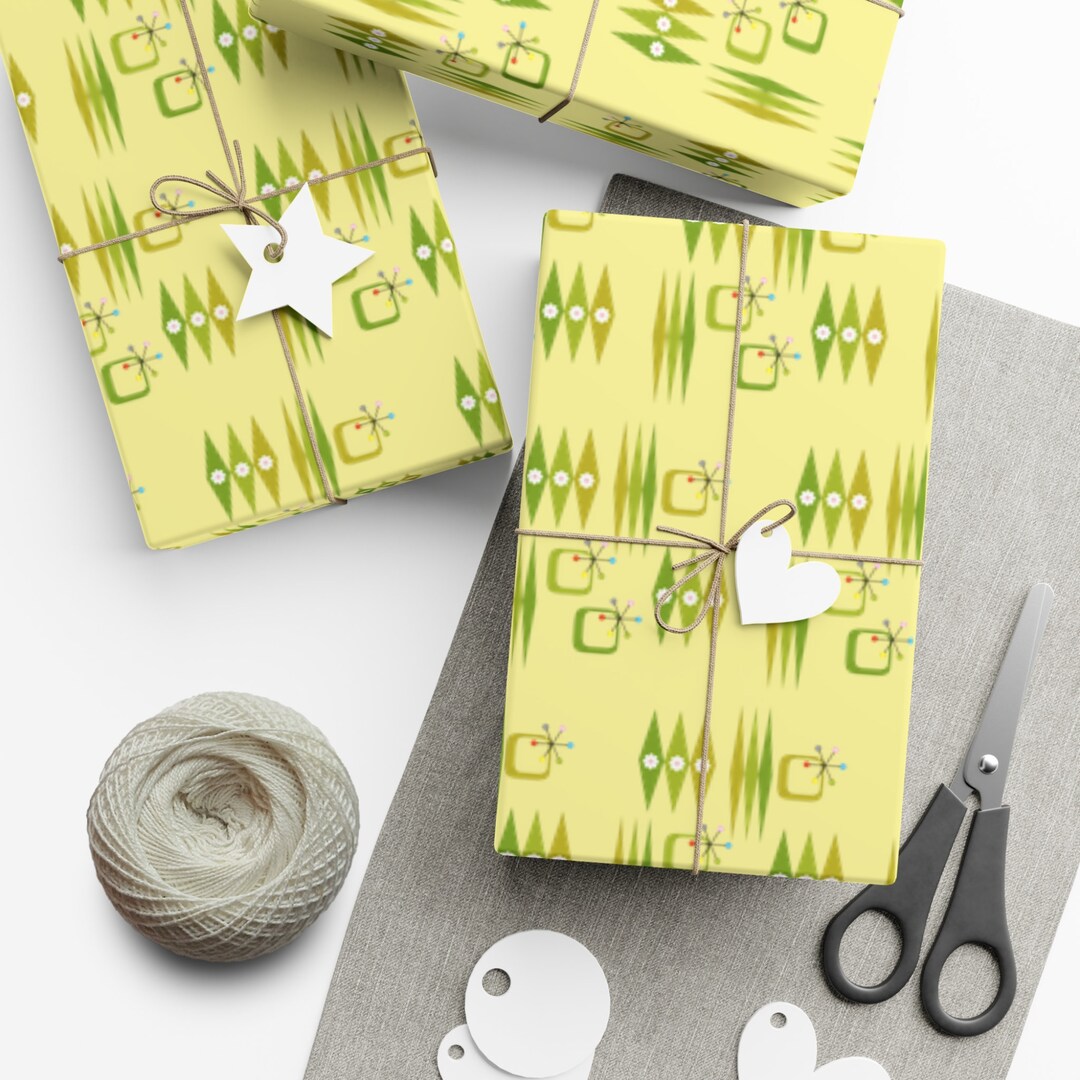 Mid-century Modern Gift Wrap, Mod Wrapping Paper, Yellow, Daisy ...