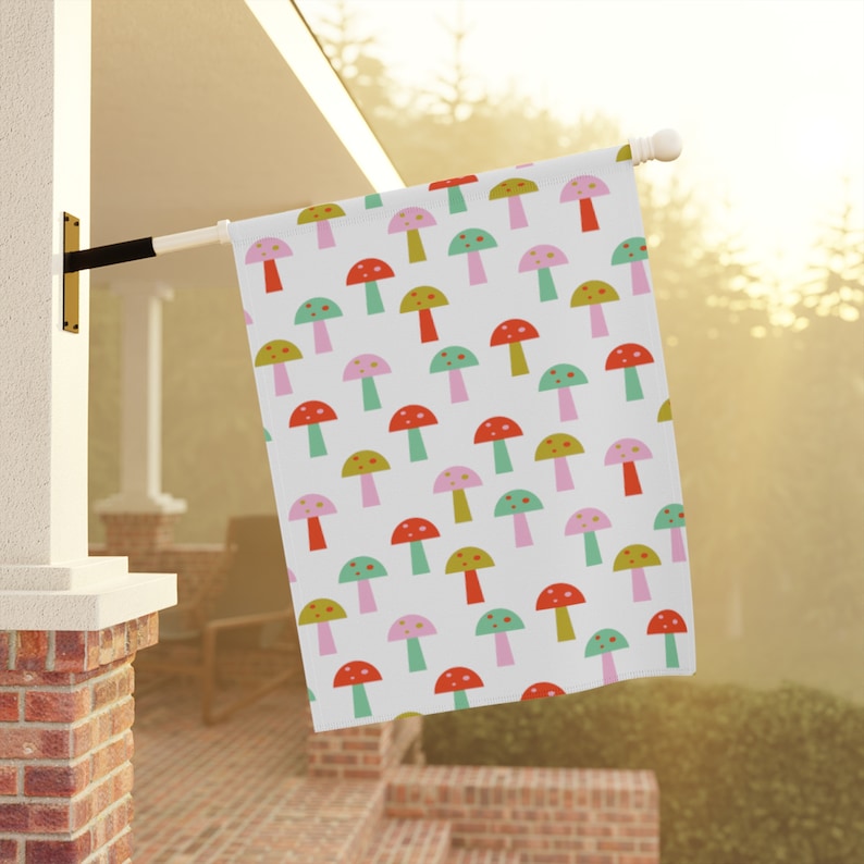 Mushroom Garden Flag, Mushrooms House Banner, Colorful Mushroom Garden ...