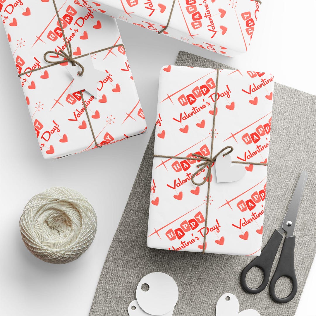 Valentine's Day Wrapping Paper, Romantic Love Gift Wrap, Hearts Pink ...
