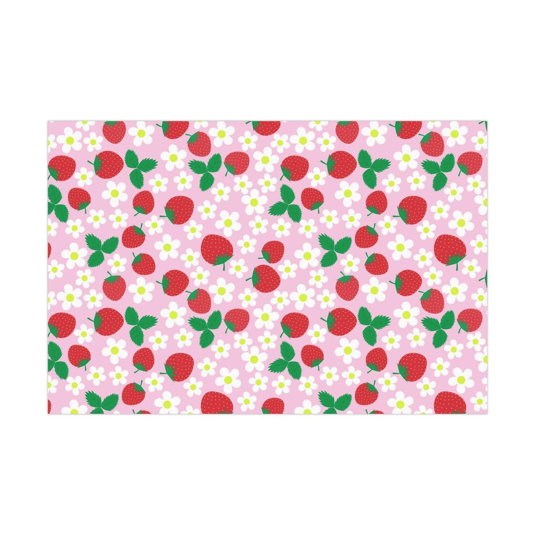 Strawberry Wrapping Paper, Strawberry Gift Wrap, Pink, Strawberry ...