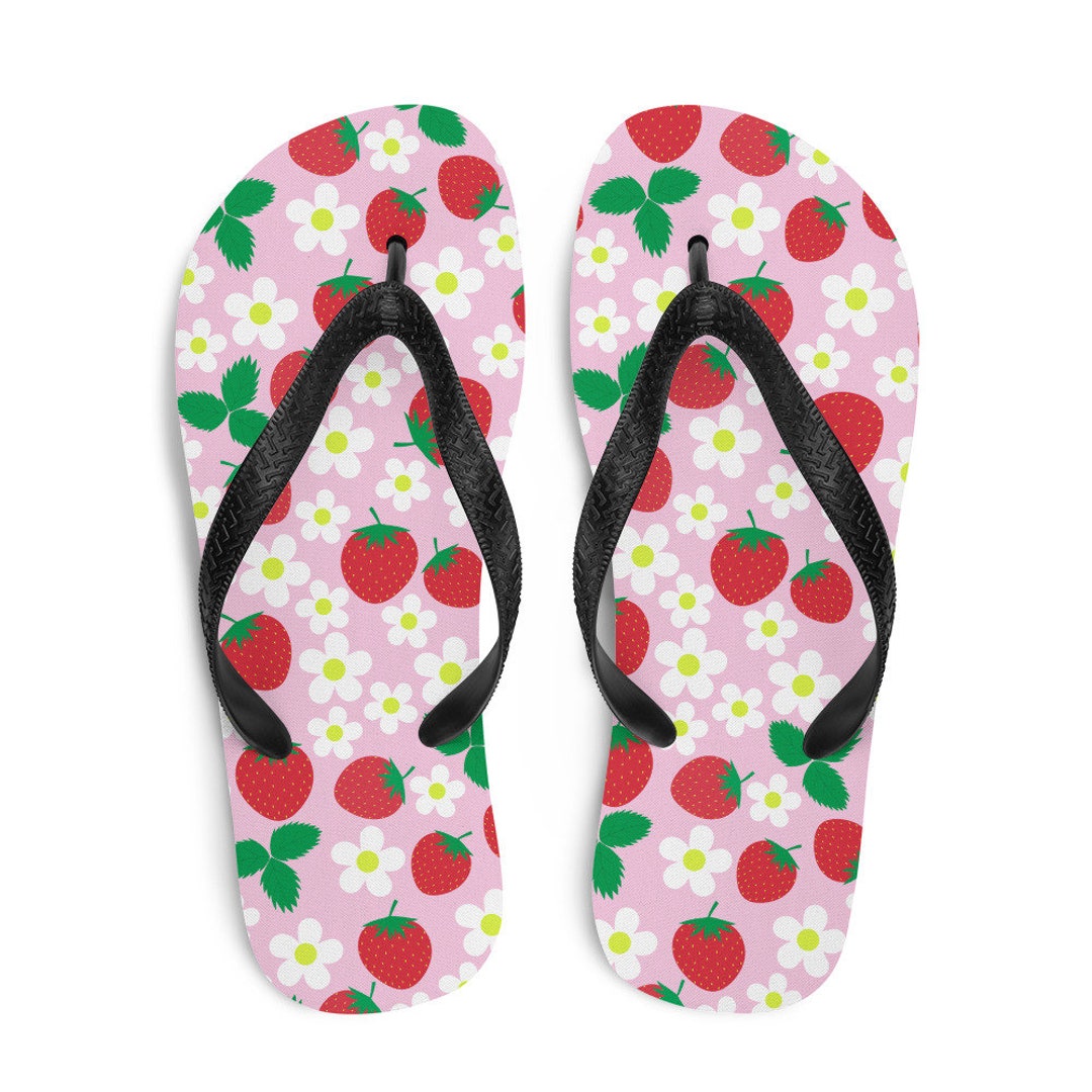 Strawberry Flip Flops, Pink Strawberry Sandals, Birthday Gift ...