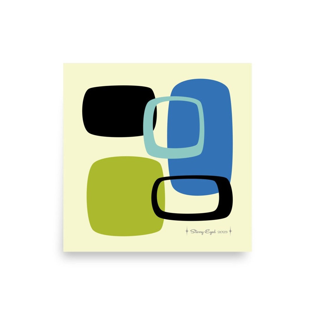 Mid-century Modern Wall Art, MCM Print, Blue, Green, Black, Off-white ...