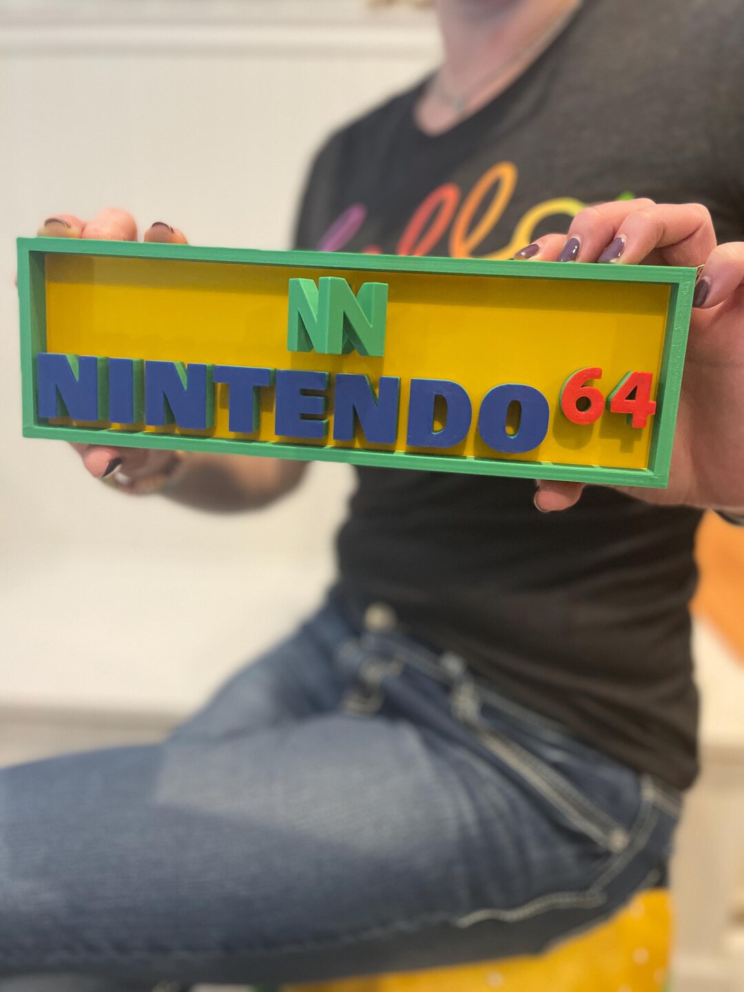 N64 (yellow Background) 3D Printed Game Console Placard, Retro Gaming ...