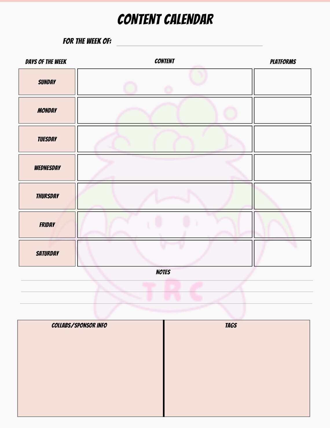 Simplistic Digital Content Calendar Weekly Planner Content Planner ...
